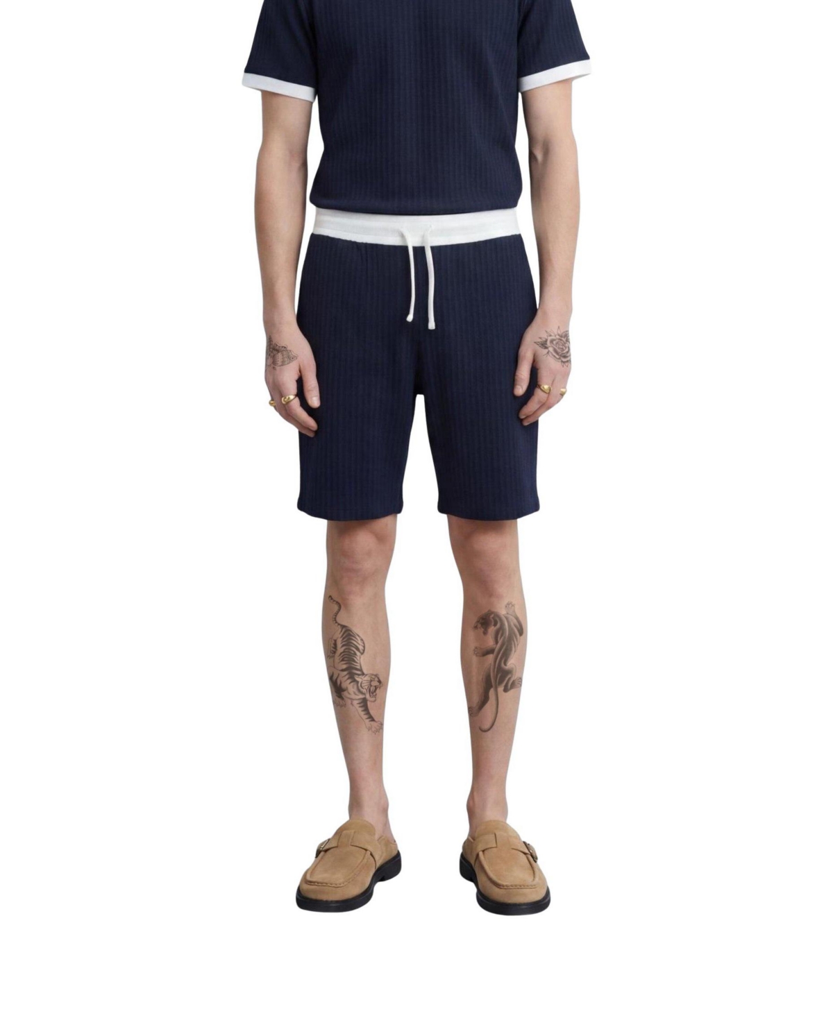 Click here for Twisted Tailor Mens Henry Textured Shorts - Navy prices