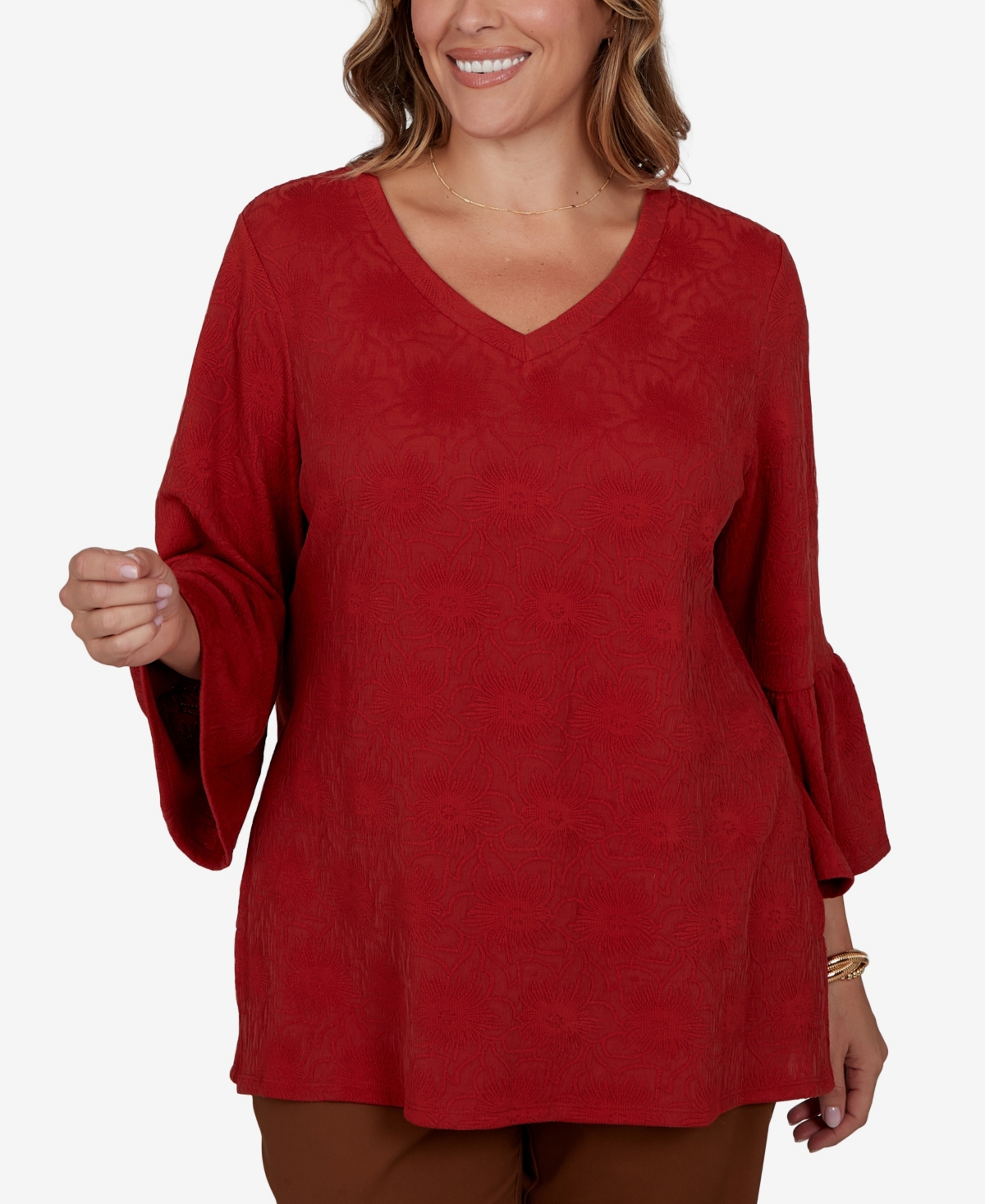 Click here for Ruby Rd. Plus Size V-Neck Floral Bell-Sleeve Blous... prices