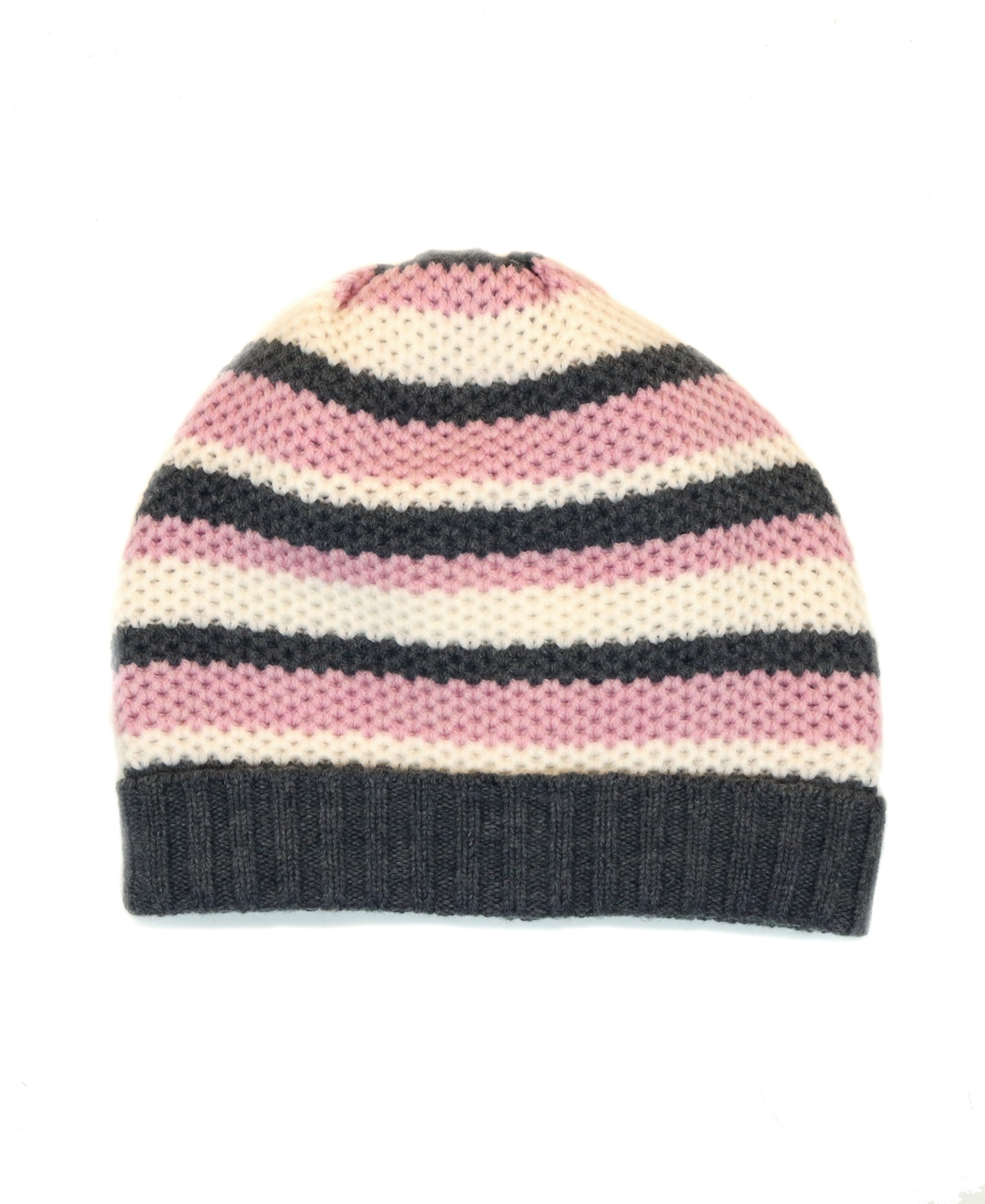 Click here for Portolano Striped Beanie Hat - Dark Gray/Pink prices