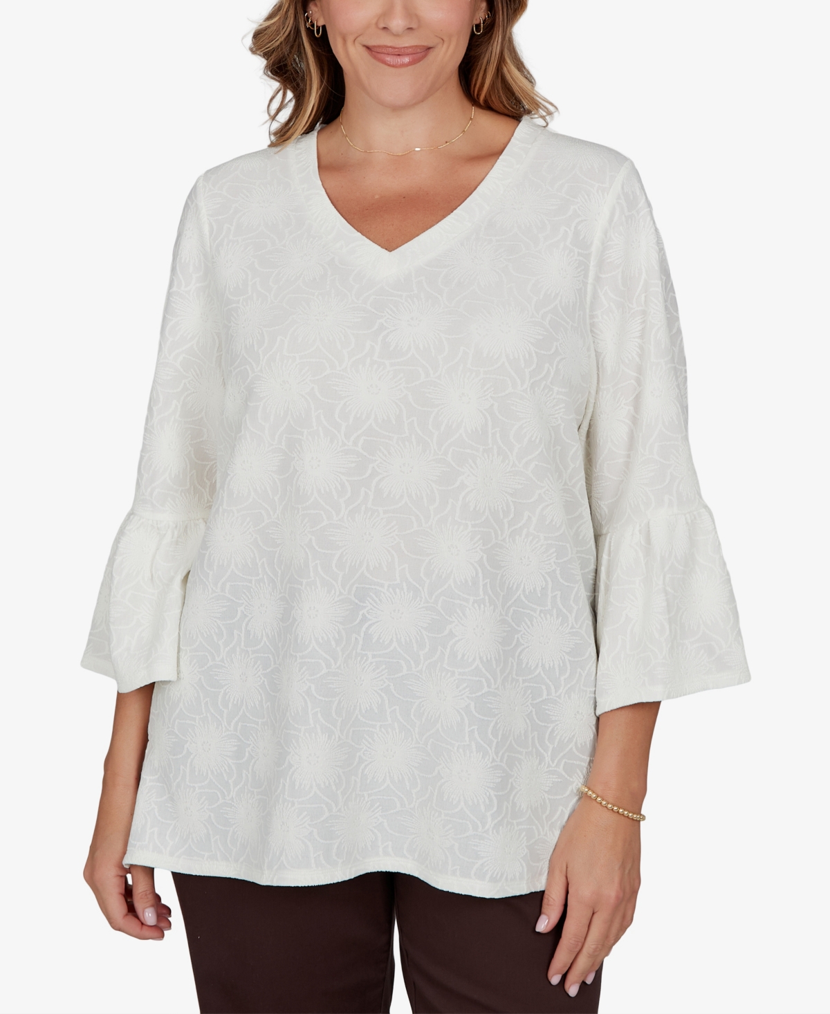 Click here for Ruby Rd. Plus Size V-Neck Floral Bell-Sleeve Blous... prices
