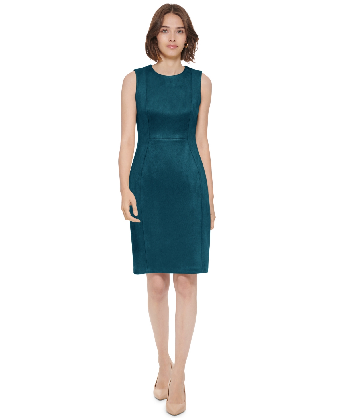 Click here for Calvin Klein Womens Suede Sleeveless Sheath Dress... prices