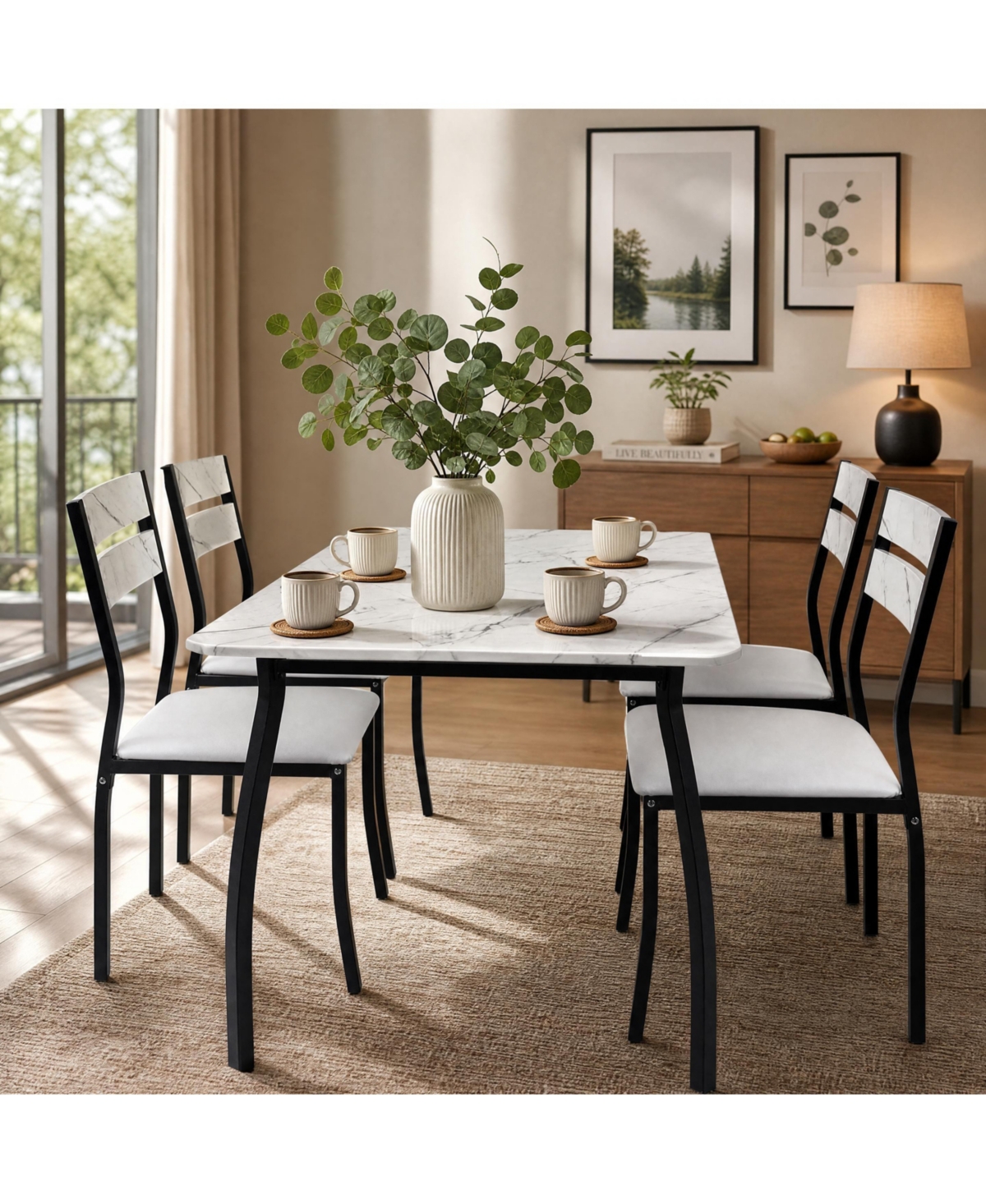 Click here for gaomon Dining Table Set 5 Piece White Modern Metal... prices