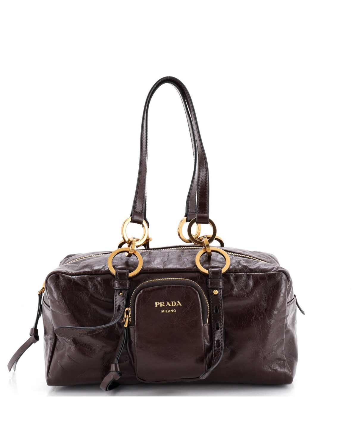 Click here for Pre-Owned Prada Medium Dangle Top Handle Bag Leath... prices