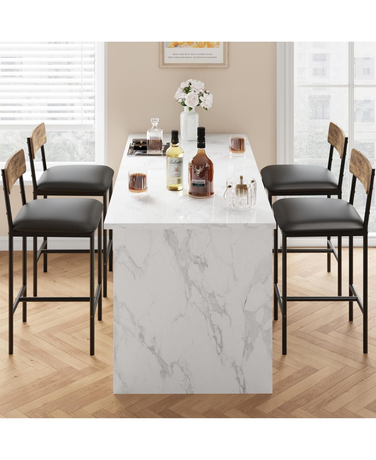 Click here for Faux Leather Bar Stools Set of 4 Counter Height 25... prices