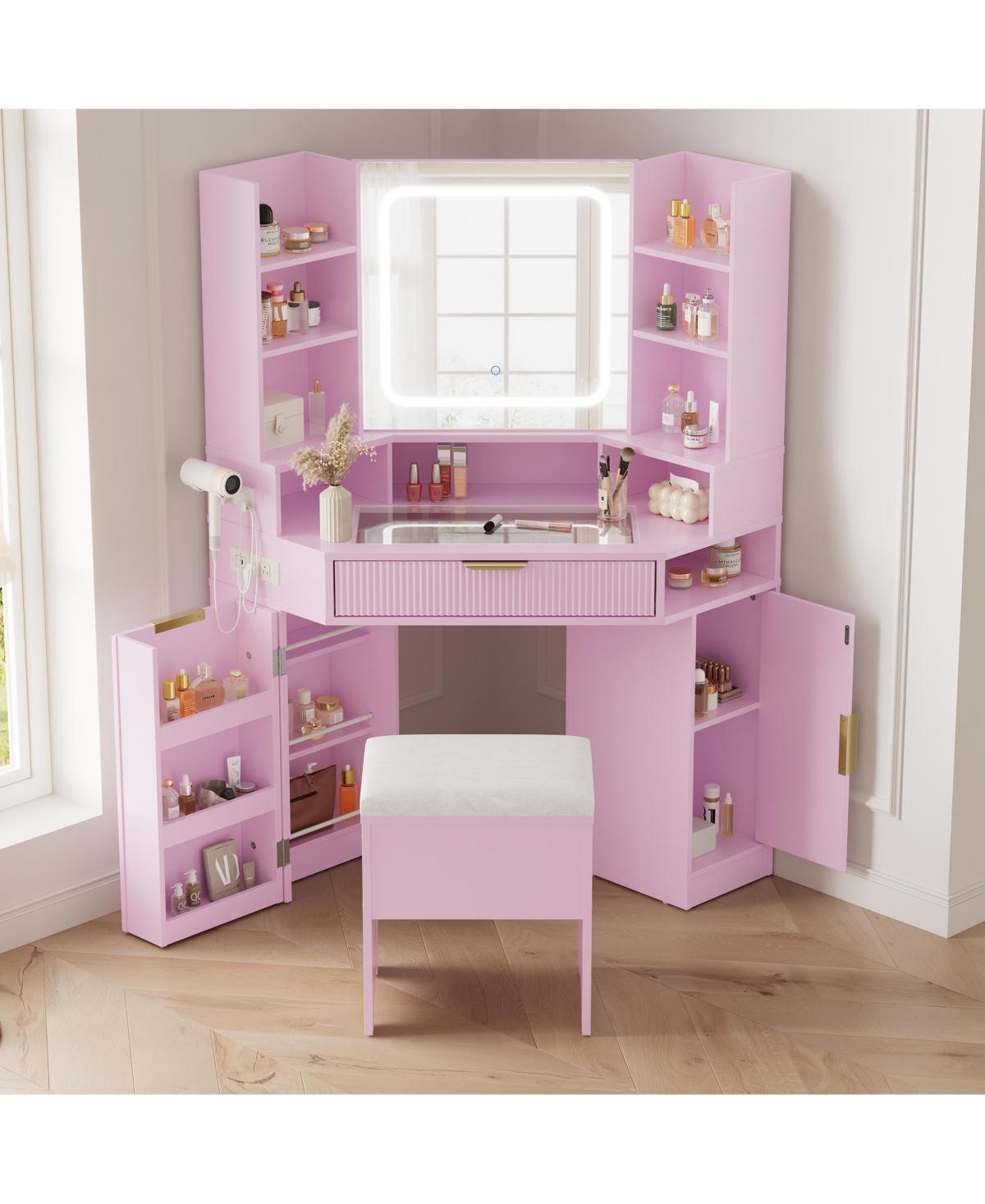 Click here for Corner Vanity Desk with Mirror Lights  Multiple St... prices