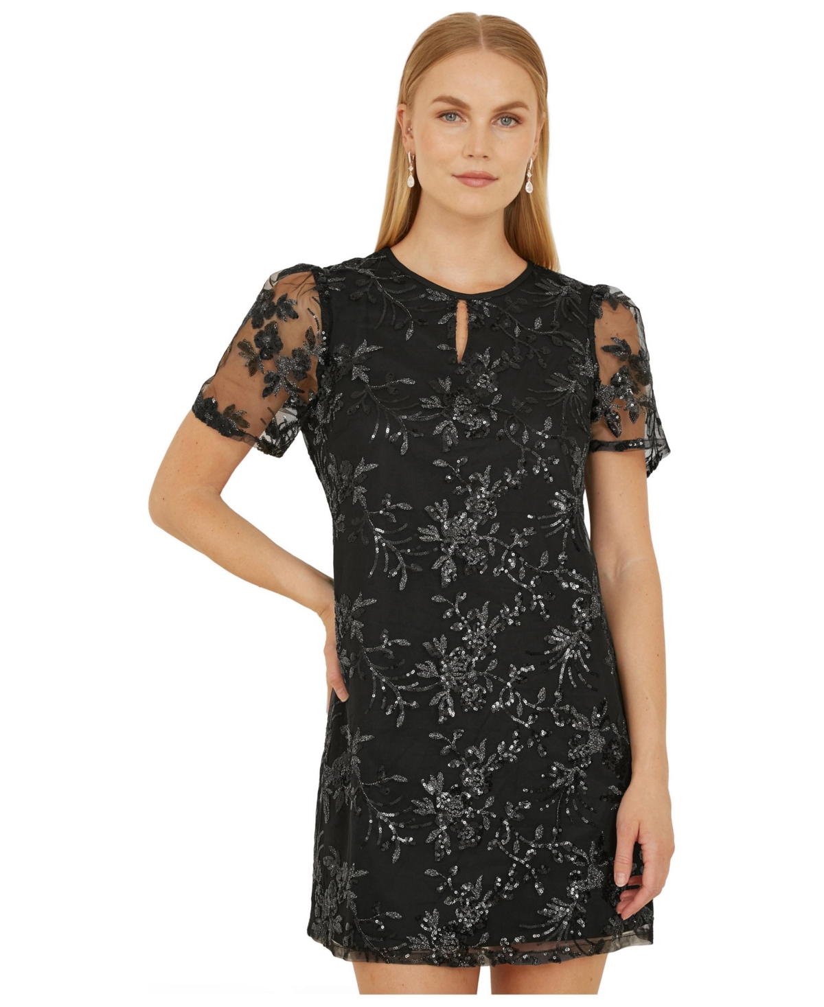 Click here for Yumi Womens Floral Keyhole Mini Dress - Black prices