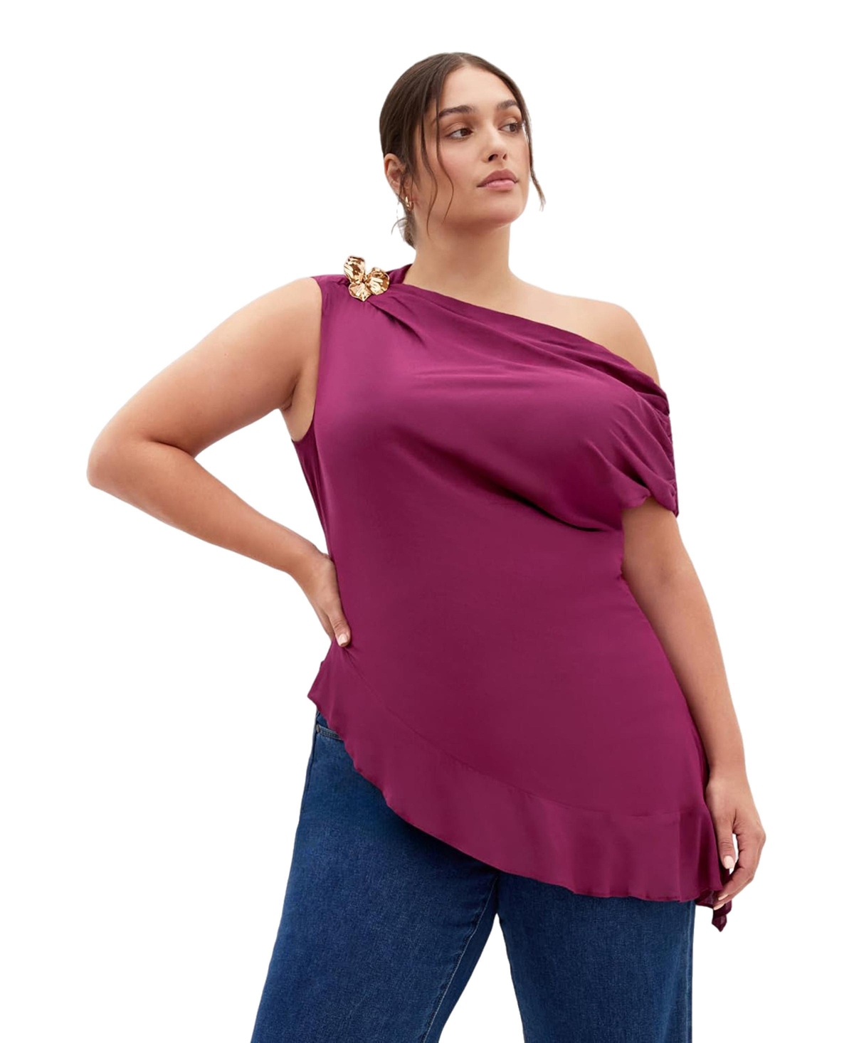 Click here for City Chic Plus Size Kylie Off Shoulder Top - Pomeg... prices