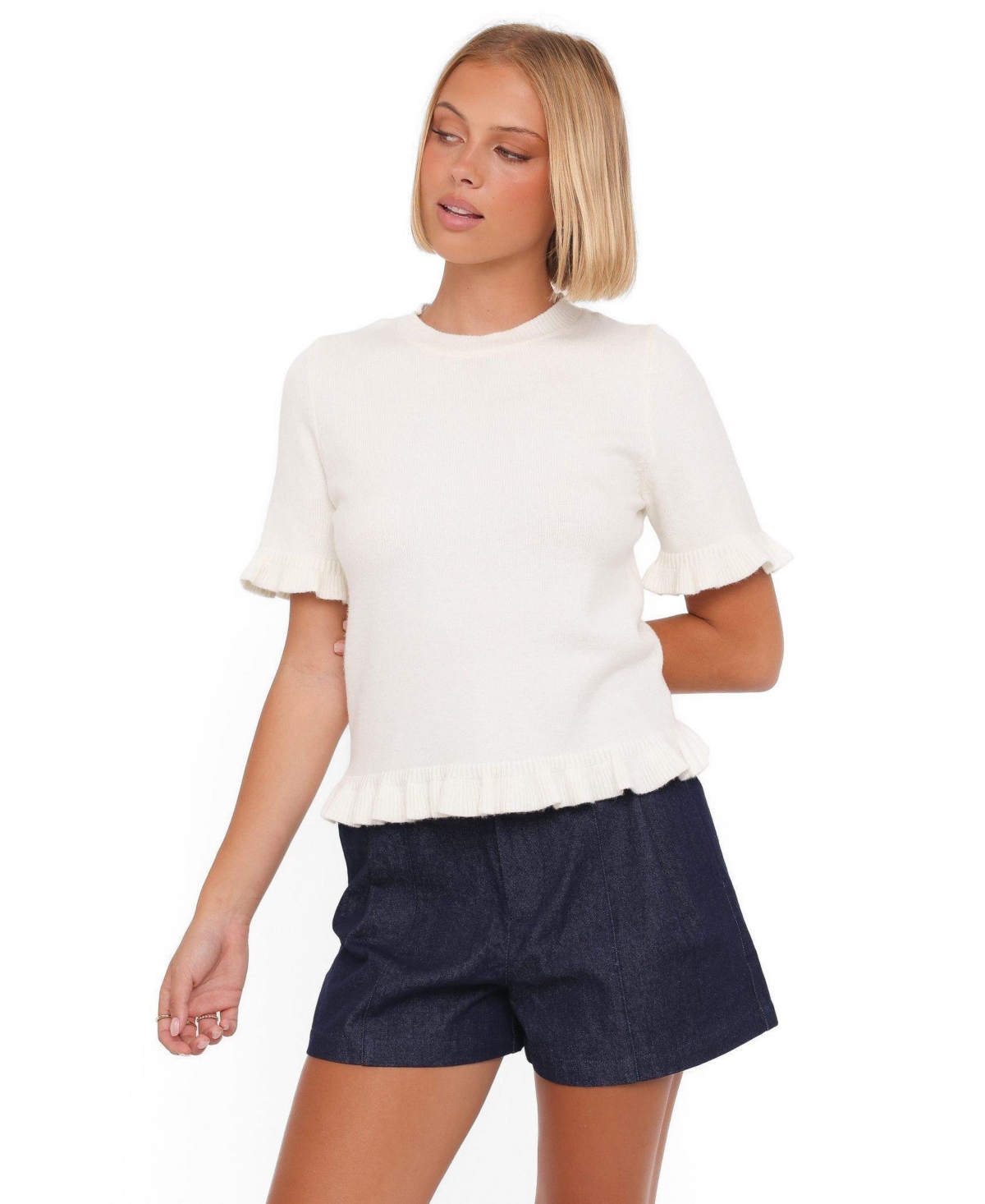Click here for Petal and Pup Womens Emilie Ribbed-Knit Ruffle Sho... prices