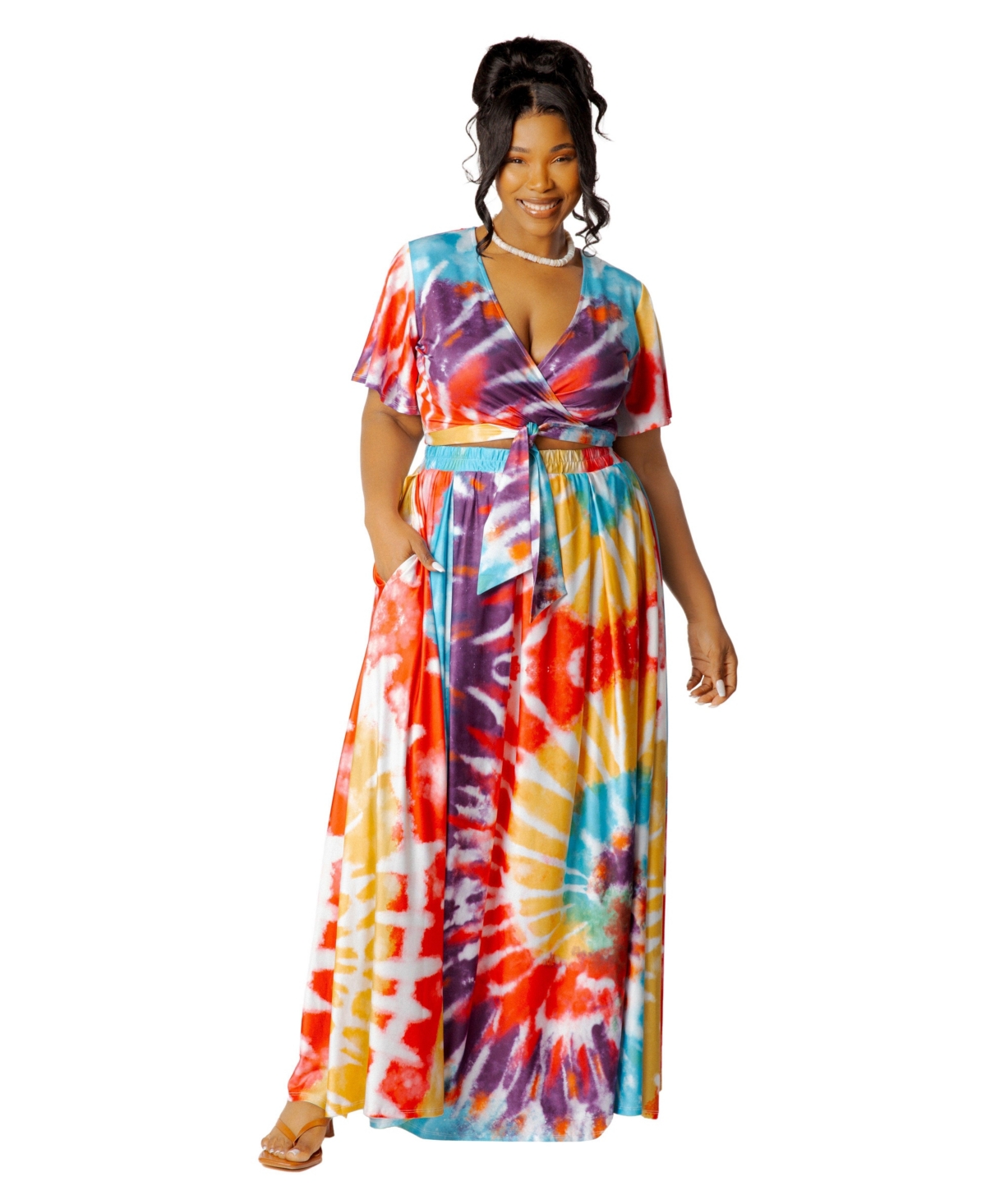 Click here for Buxom Couture Plus Size Tie-dye Tie-Front Top and... prices