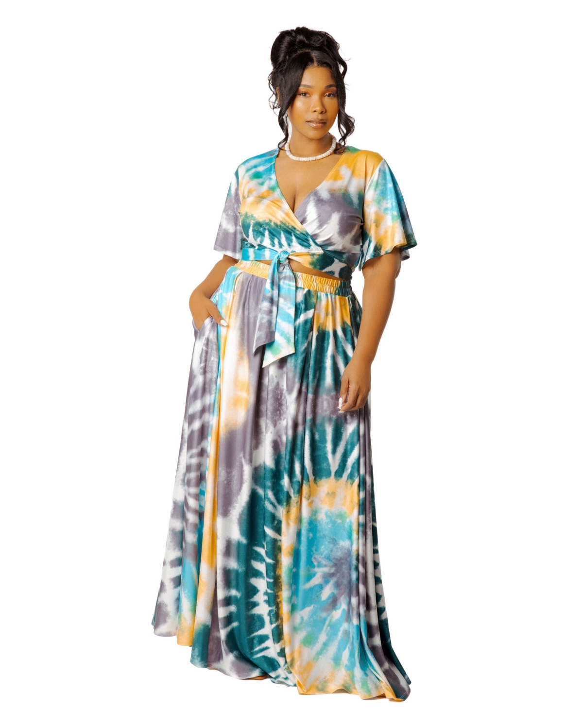 Click here for Buxom Couture Plus Size Tie-dye Tie-Front Top and... prices