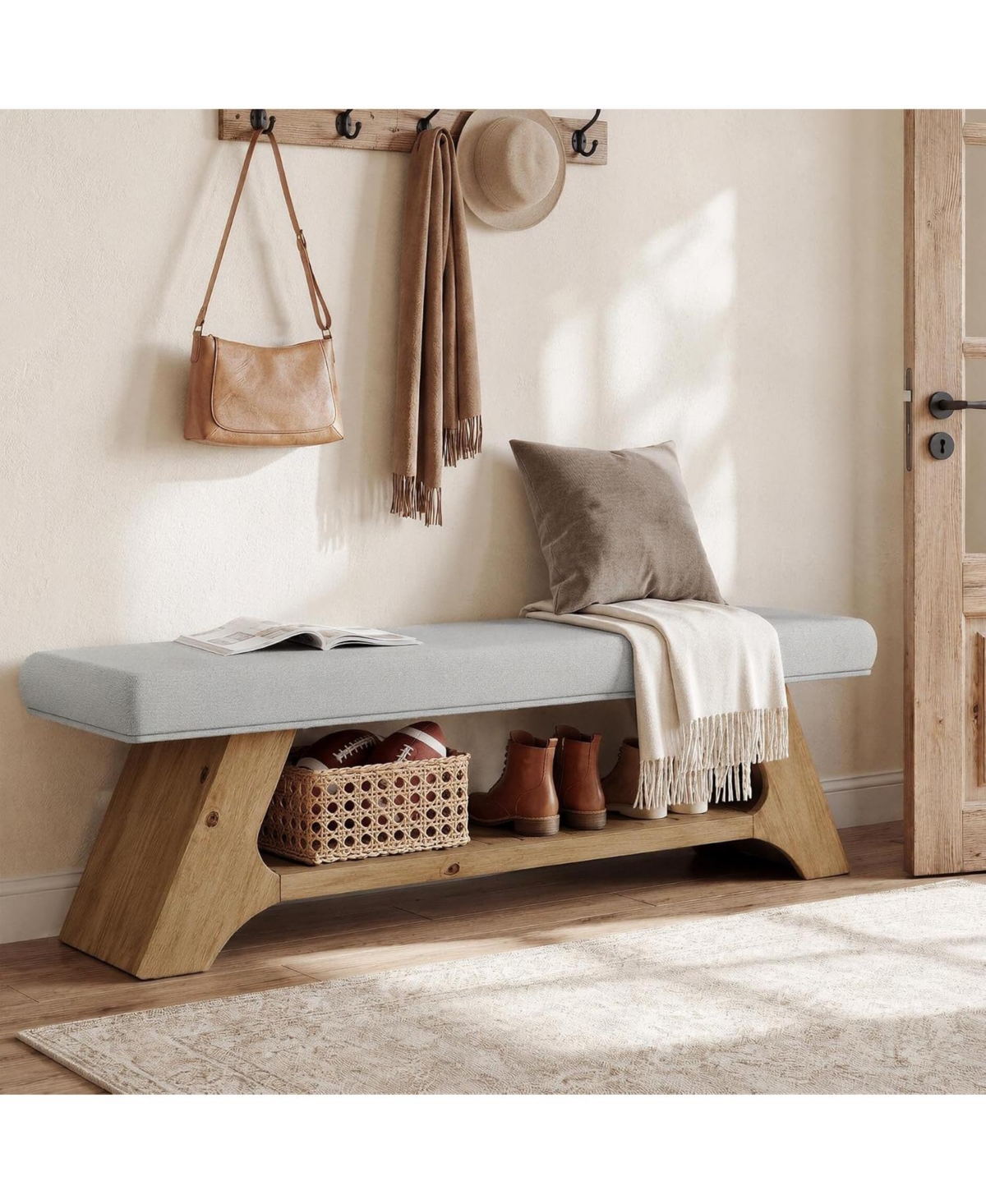 Click here for Tribesigns 55 Solid Wood Shoe Bench with Cushion... prices