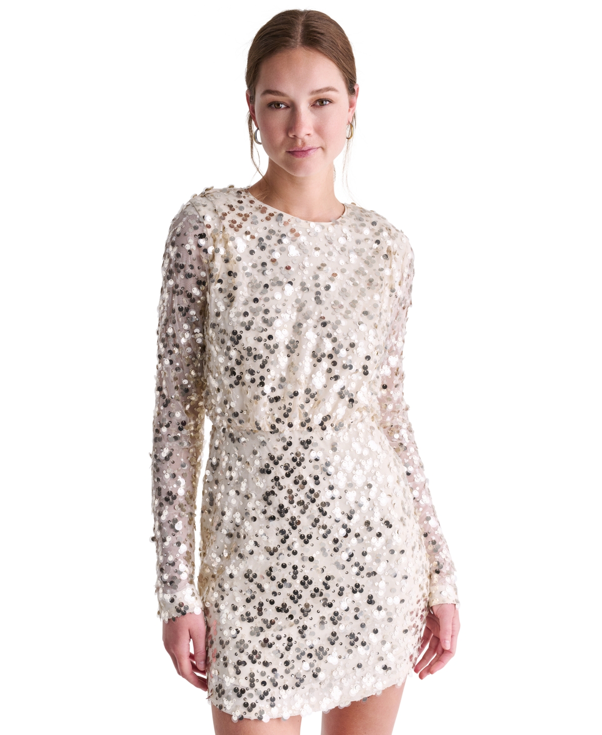 Click here for Bcbg Womens Sequin Crewneck Mini Dress - Platinum prices