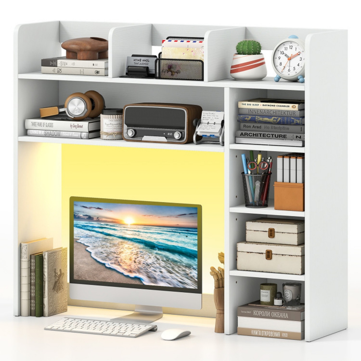 Click here for Sugift 35.5 Inch Led Desktop Bookshelf Desk Hutch... prices