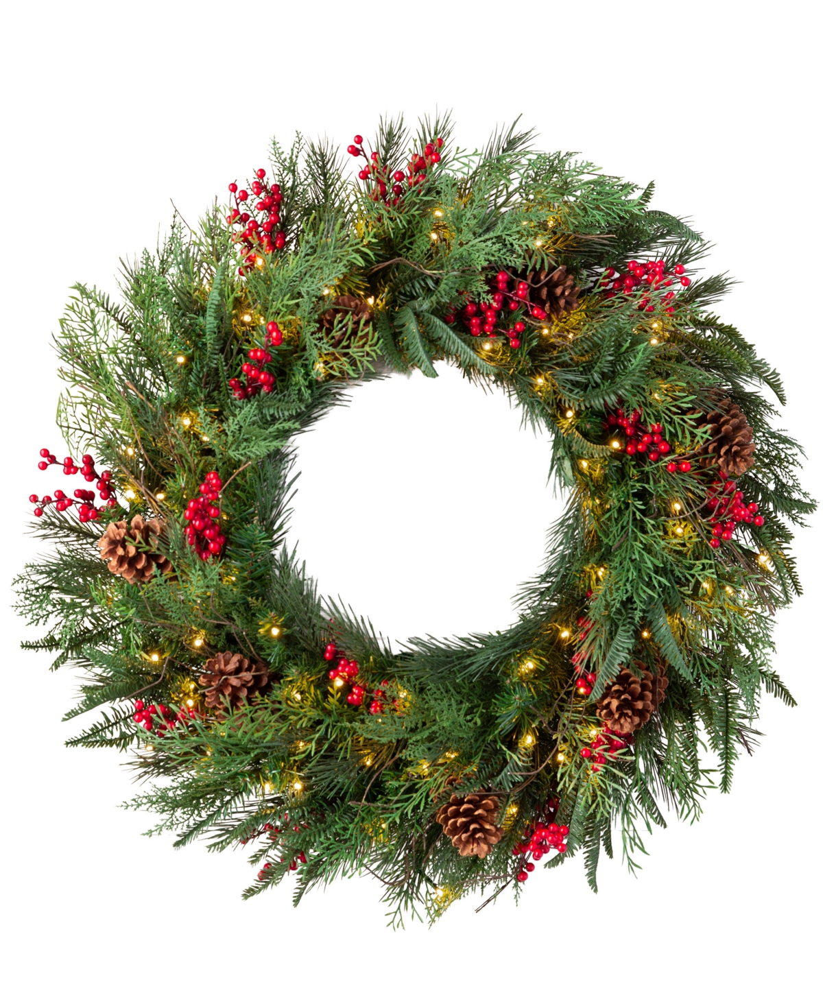Click here for Balsam Hill 34 Outdoor Berry Pine Pre-Lit Wreath -... prices