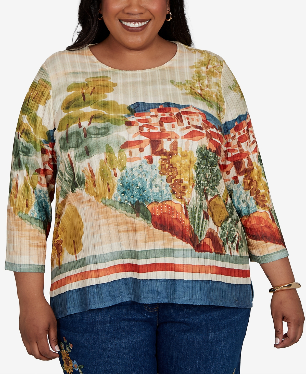 Click here for Alfred Dunner Plus Size 3/4-Sleeve Side-Slit T-Shi... prices