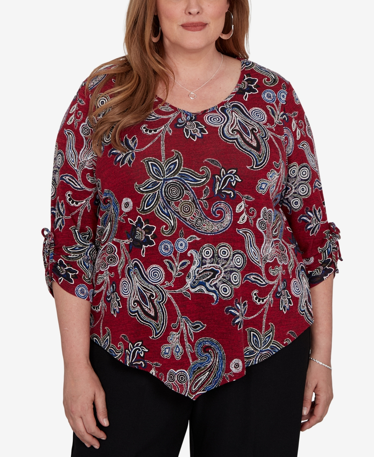 Click here for Alfred Dunner Plus Size V-Neck 3/4-Sleeve Paisley-... prices