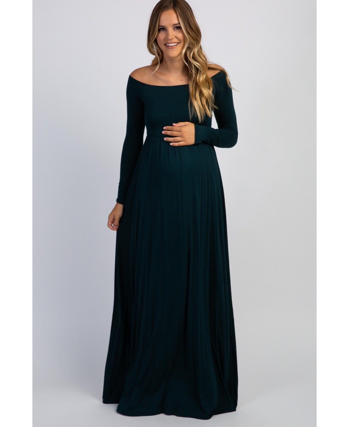 Click here for Pinkblush Maternity Pink Solid Off Shoulder Maxi D... prices
