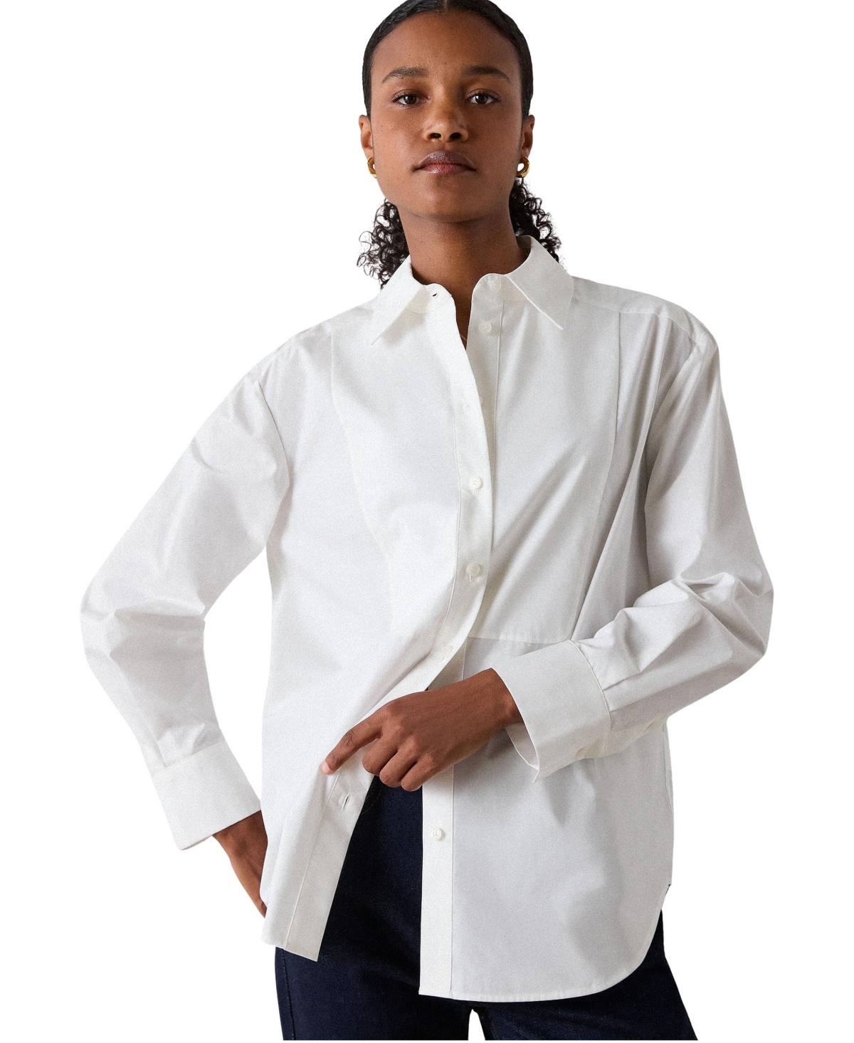 Click here for Whistles Womens Bib Detail Cotton Poplin Shirt - W... prices