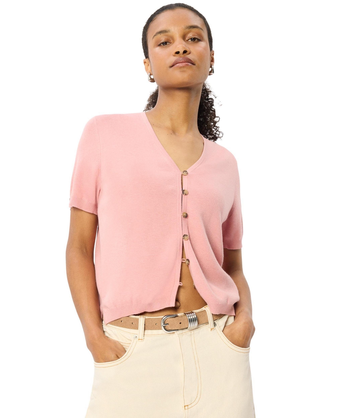 Click here for Whistles Womens Short Sleeve Button Front Knit Car... prices