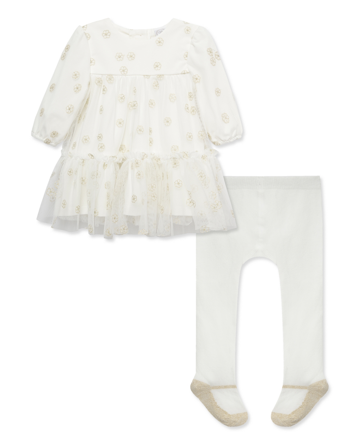 Click here for Little Me Baby Girls Gold Floral Mesh Dress and Ti... prices