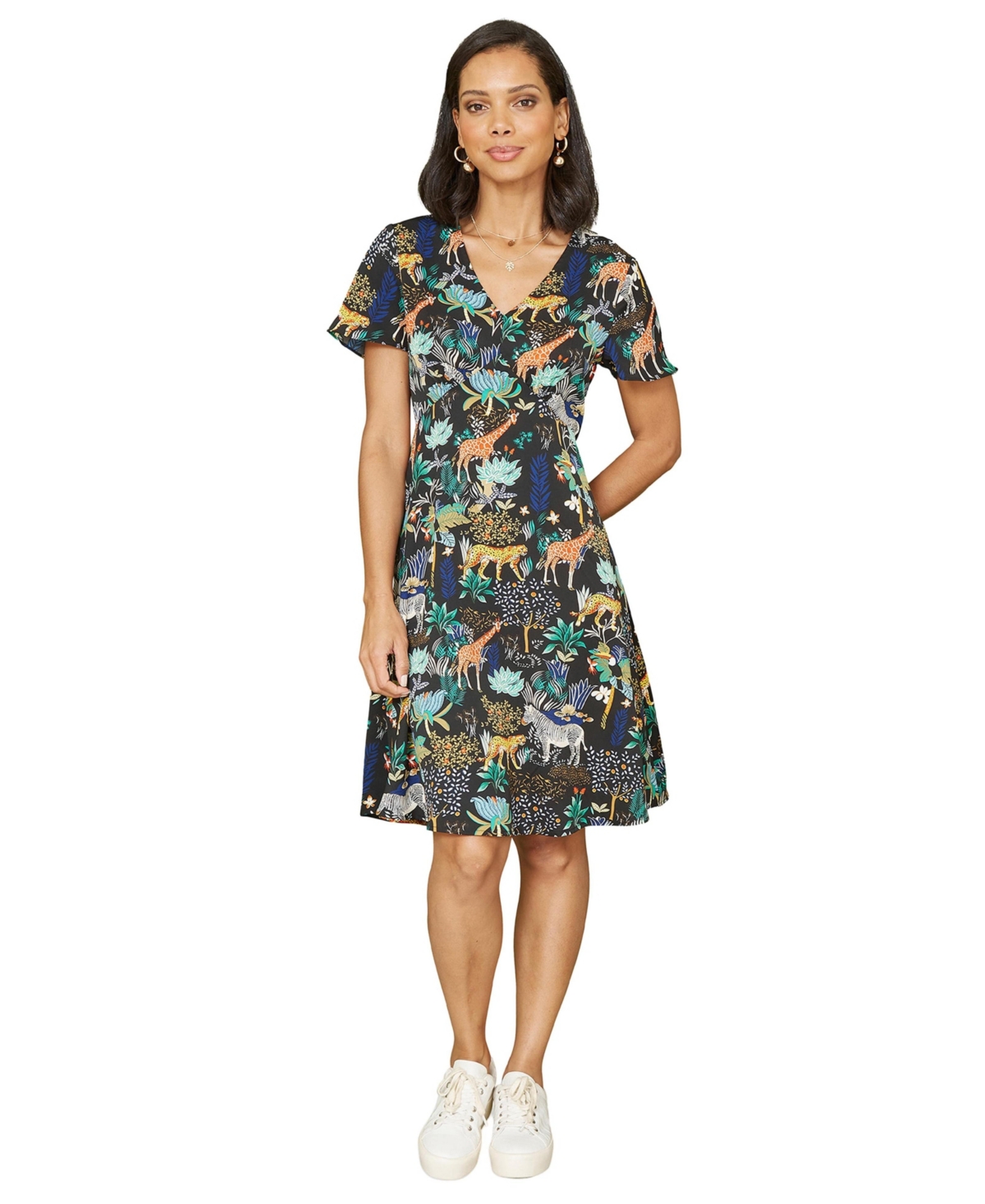 Click here for Yumi Womens Printed Fit and Flare Dress - Black prices