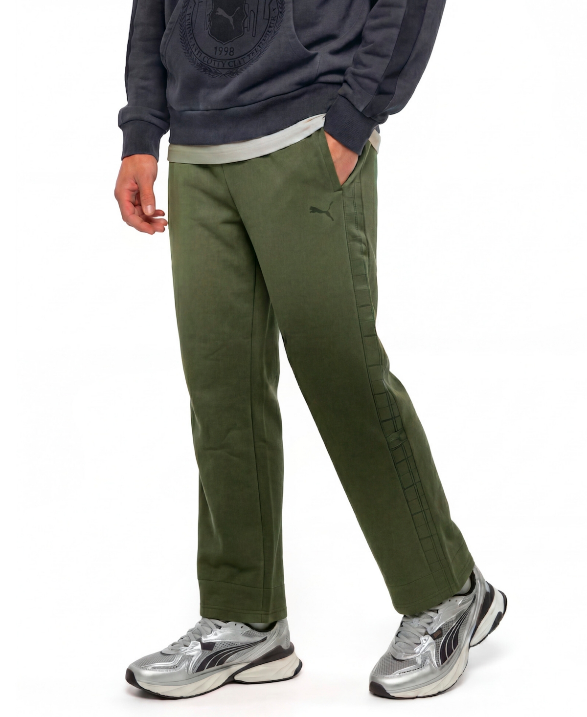 Click here for Puma Mens Tartan Wide-Leg Solid Pants - Moss Veil prices