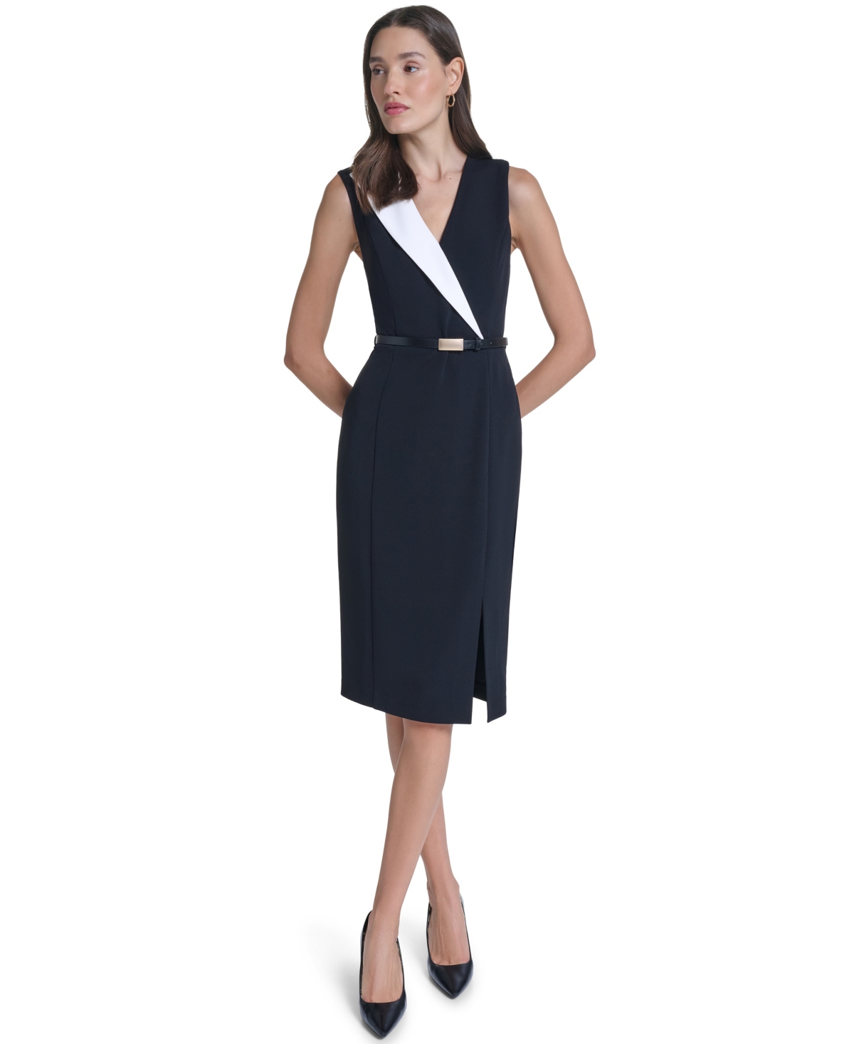 Click here for Calvin Klein Womens V-Neck Sleeveless Sheath Dress... prices