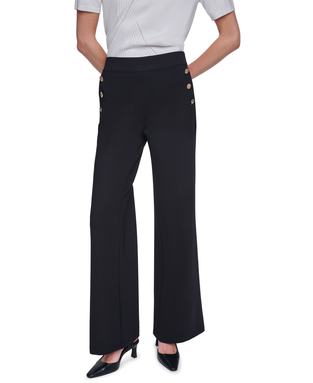 Click here for Karl Lagerfeld Paris Womens Side-Button Wide-Leg P... prices