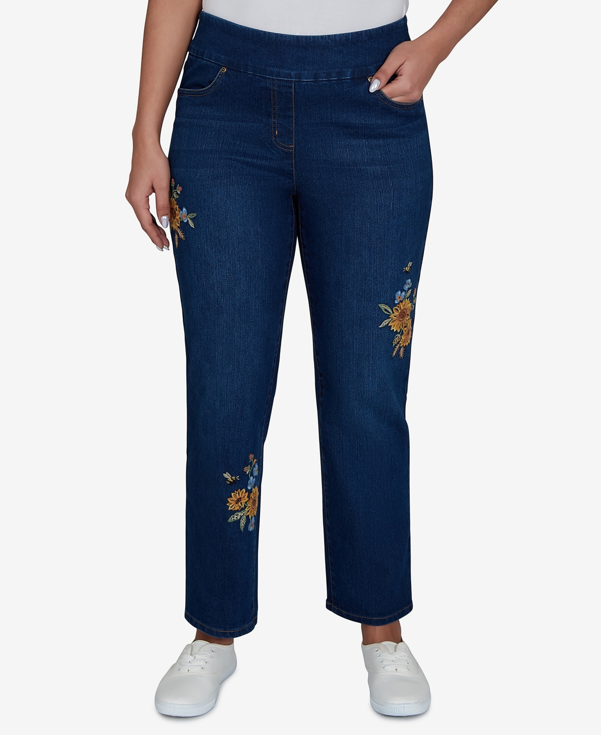 Click here for Alfred Dunner Petite Pull-On Straight Floral-Embro... prices