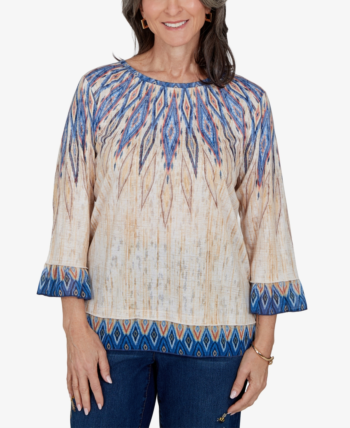 Click here for Alfred Dunner Petite 3/4-Sleeve Crewneck Allover-P... prices