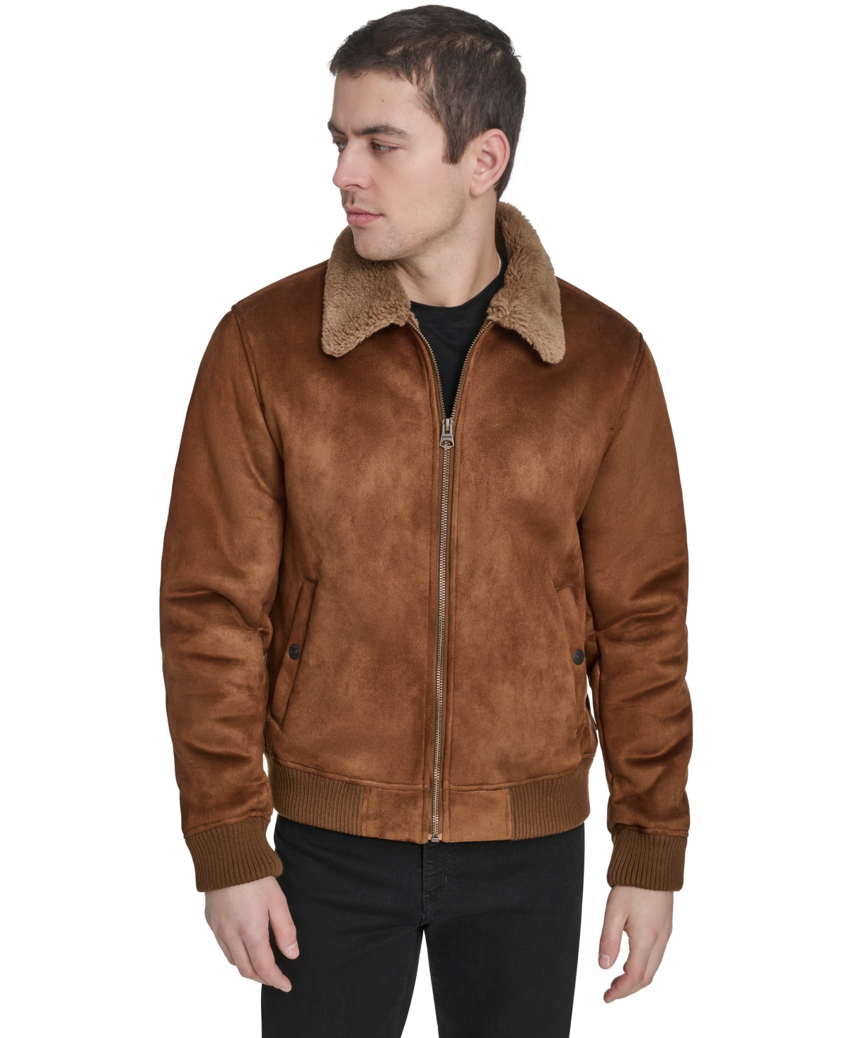 Click here for Levis Mens Faux Shearling Bomber Jacket - Cognac prices
