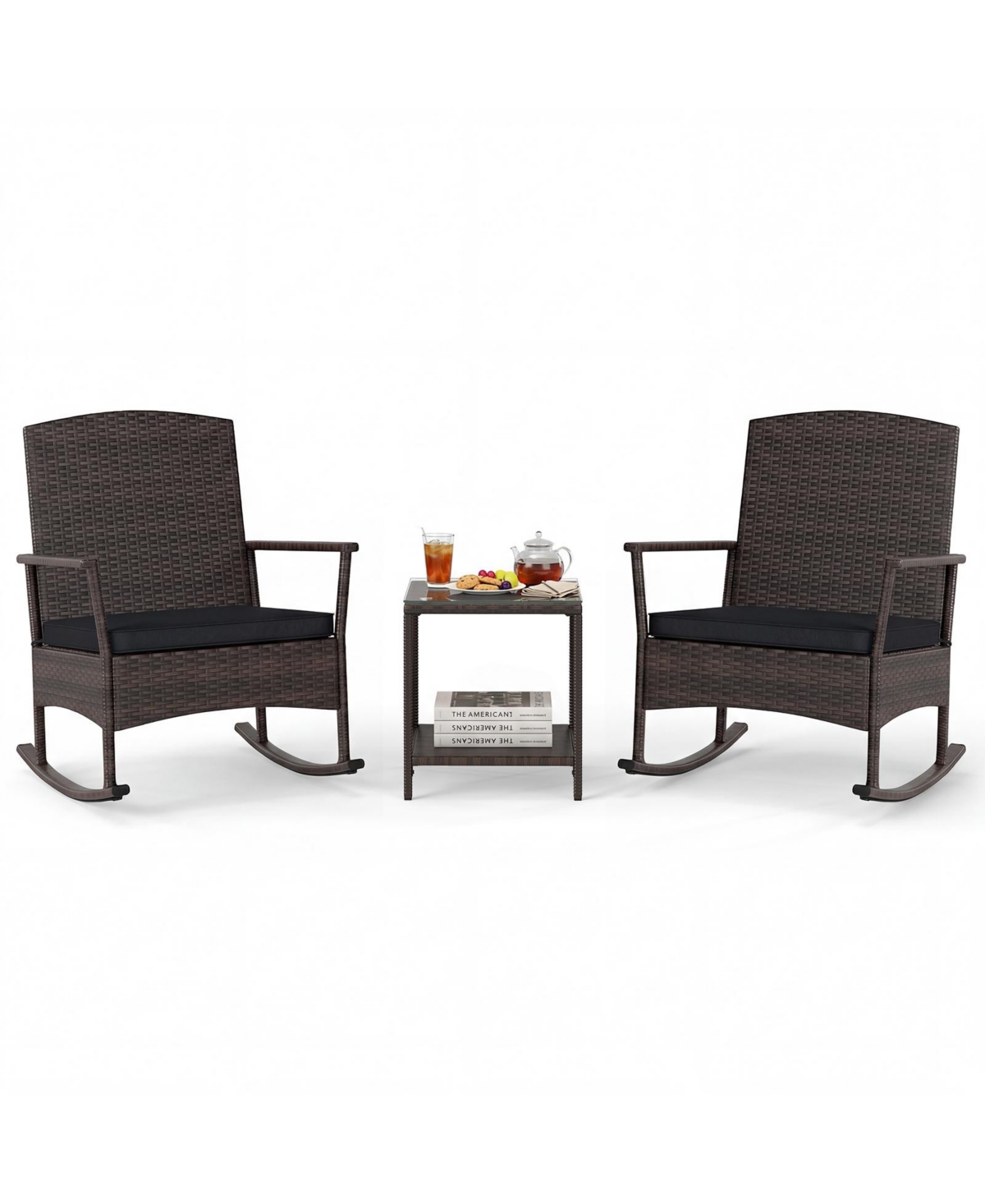 Click here for Gymax 3 Piece Patio Rocking Bistro Set 2 Rattan Ar... prices
