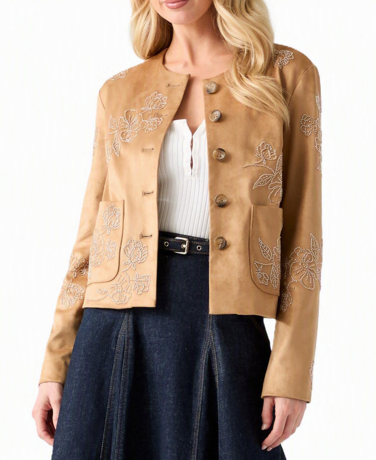 Click here for Guess Womens Oceane Faux-Suede Floral-Embroidered... prices