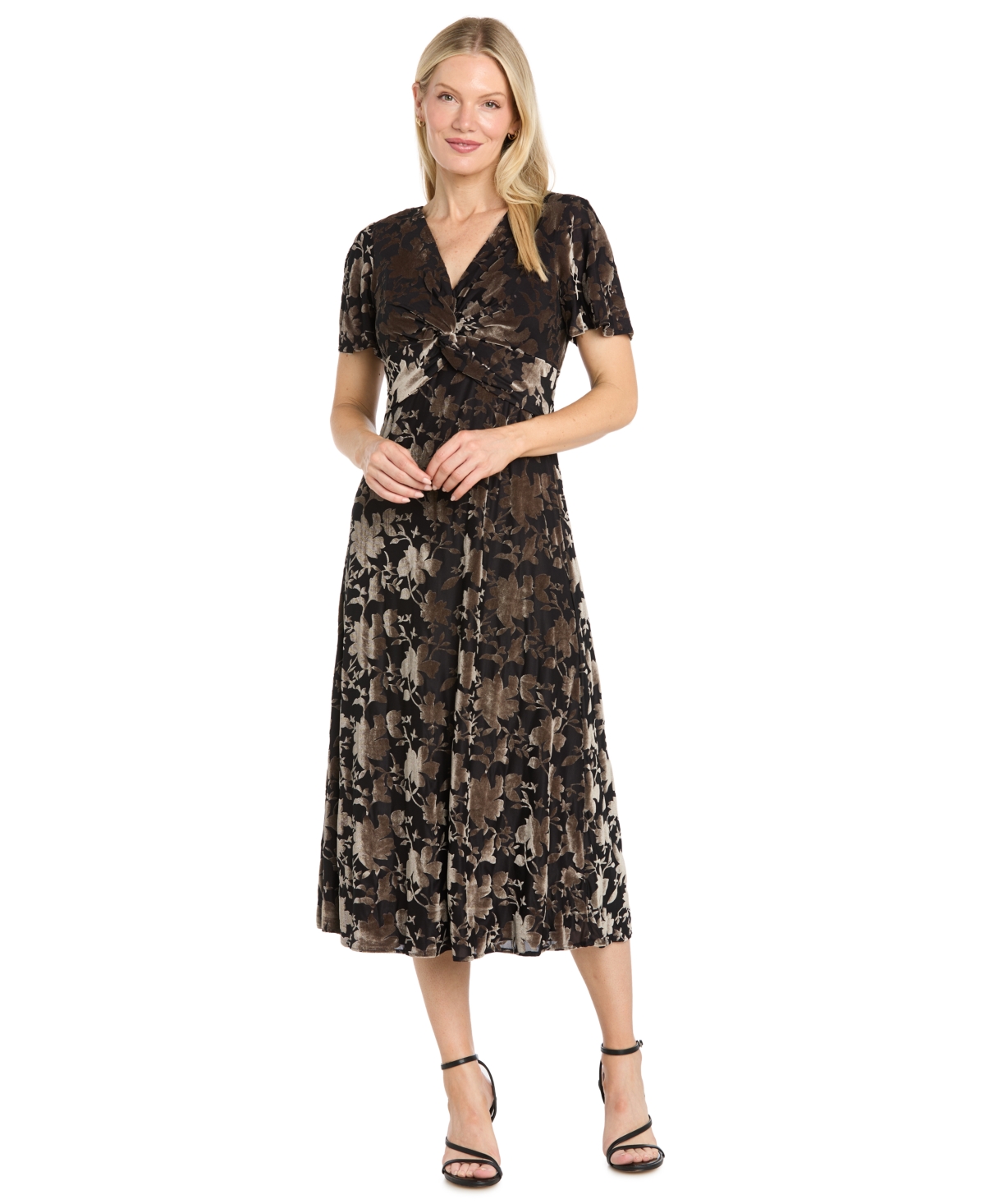 Click here for R & M Richards Womens Velvet Floral V-Neck Midi Dr... prices