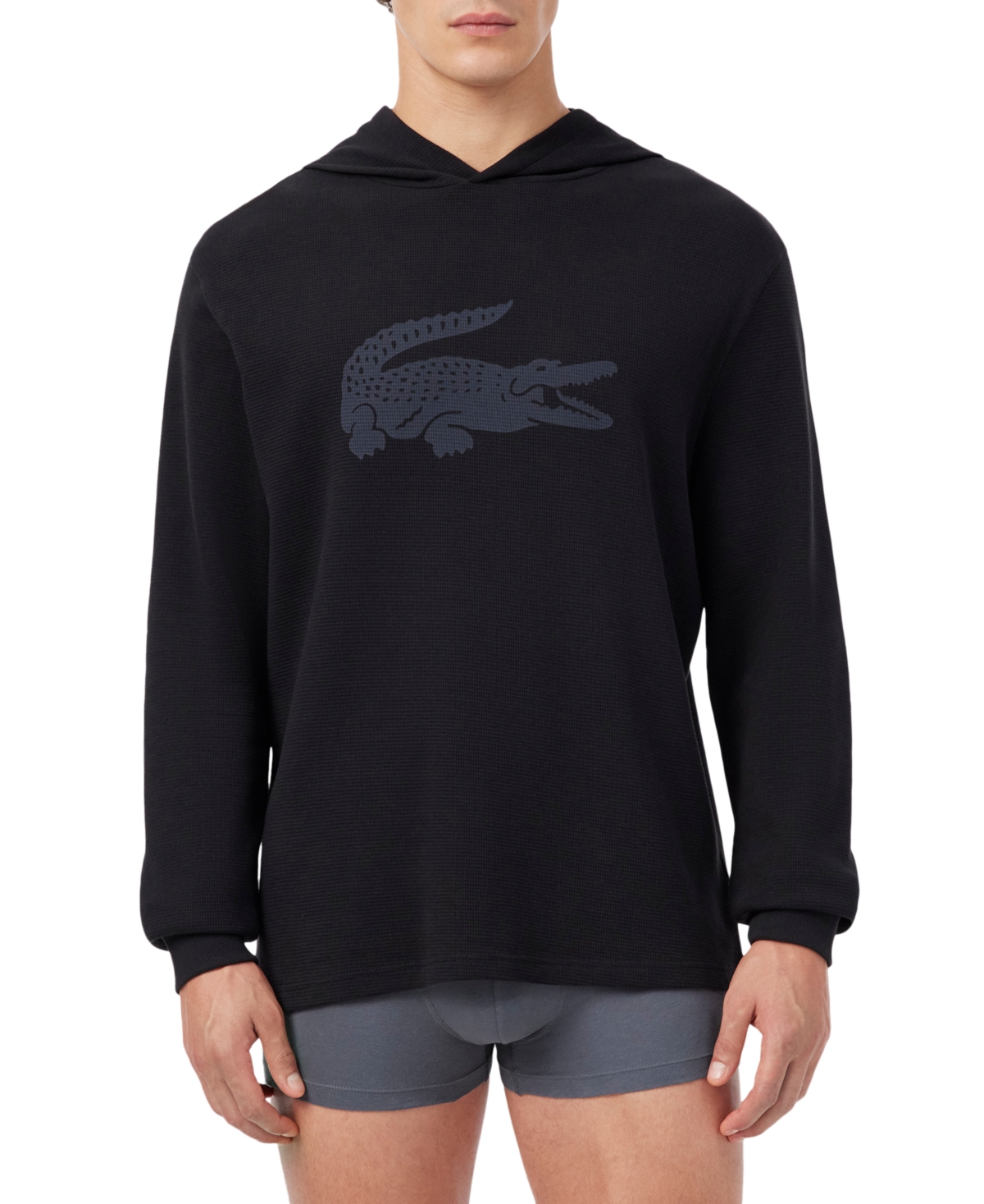 Click here for Lacoste Mens Sleep Waffle-Knit Graphic Hoodie - Bl... prices
