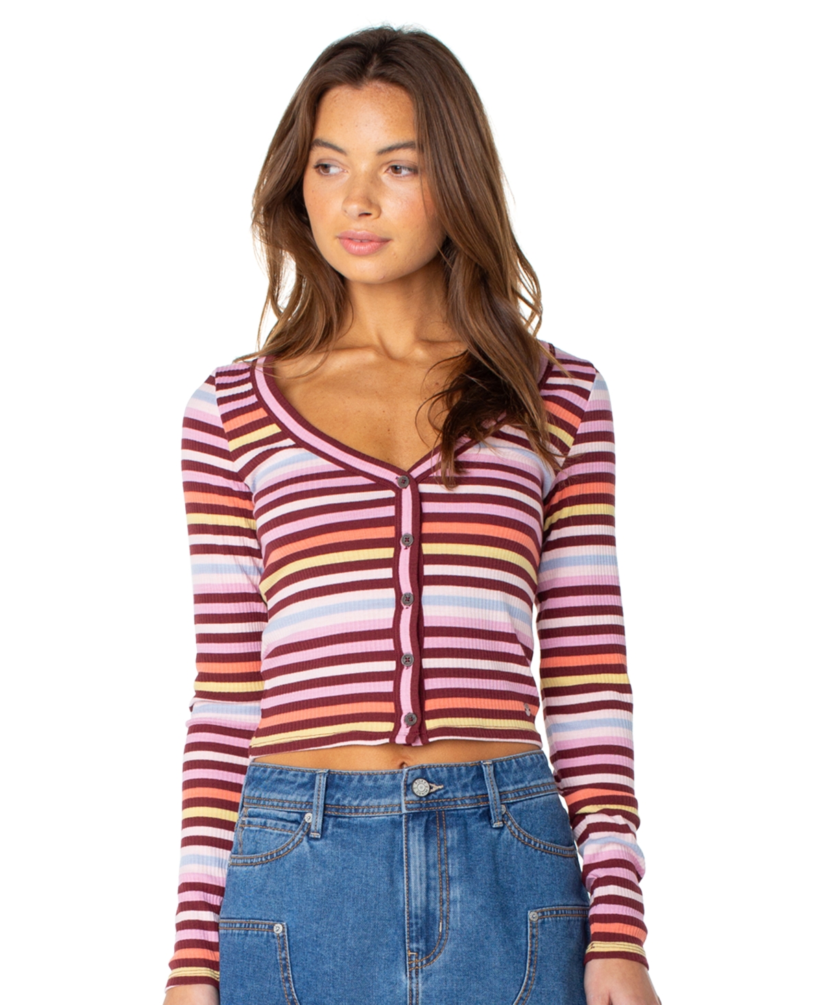 Click here for Roxy Womens Terrace Long-Sleeve Cropped Top - Clou... prices