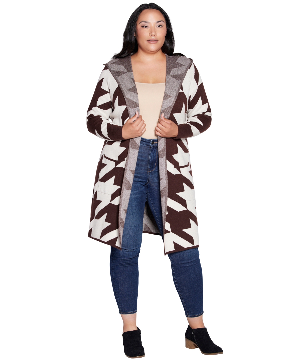 Click here for Belldini Plus Size Houndstooth Hooded Cardigan - E... prices