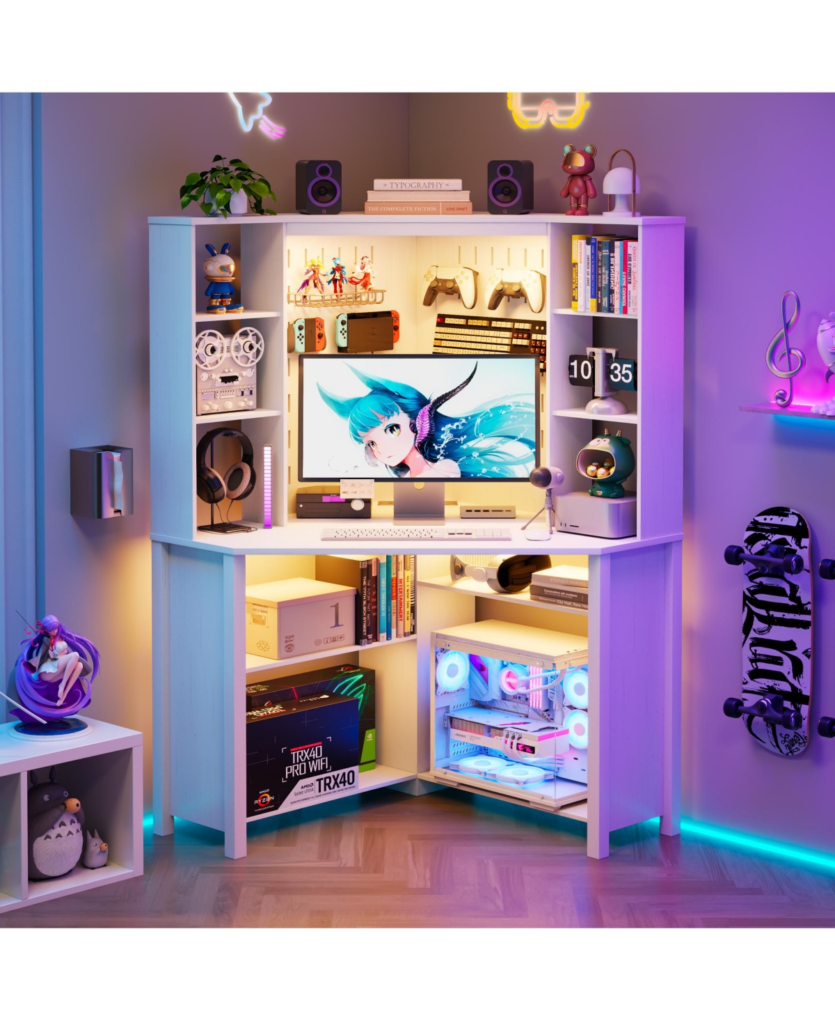 Click here for Vlsrka 35Ã35 Inch Pentagonal Corner Desk  Led Lig... prices