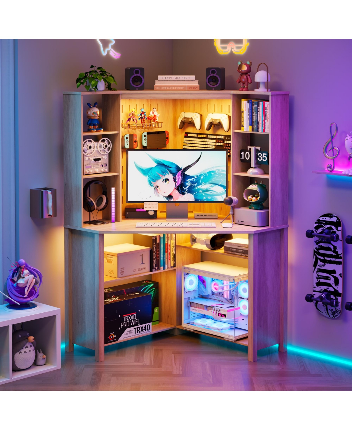 Click here for Vlsrka 35Ã35 Inch Pentagonal Corner Desk  Led Lig... prices