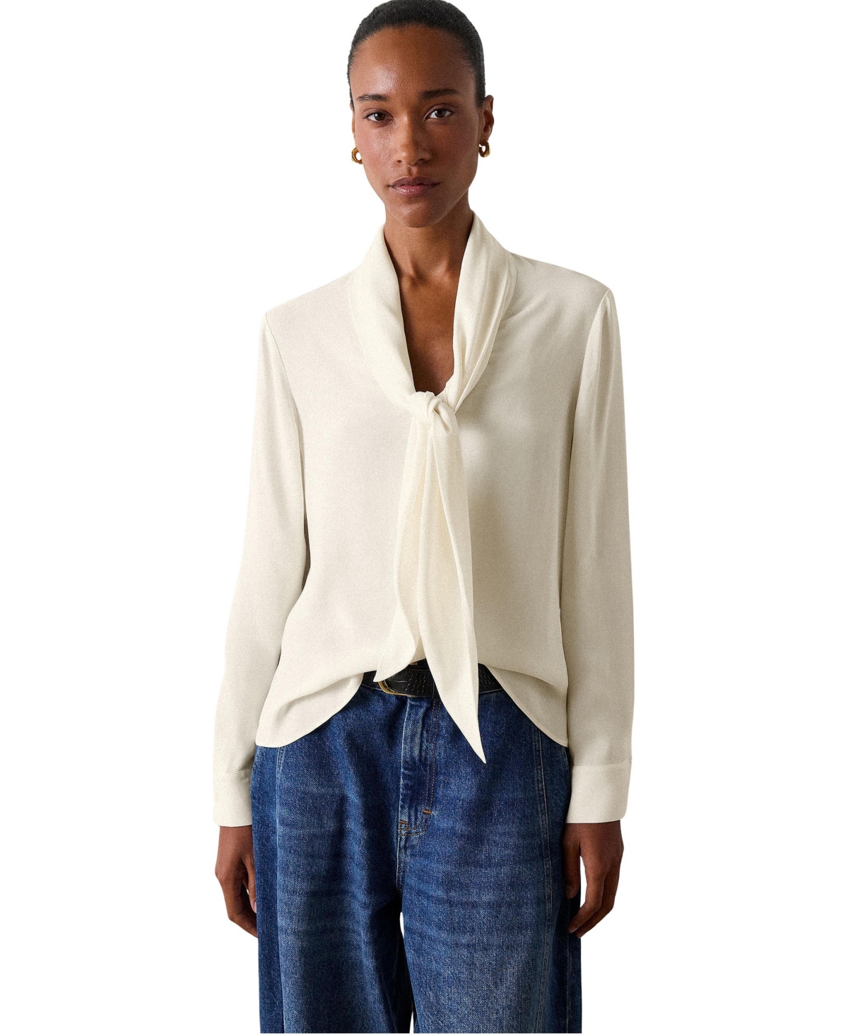 Click here for Whistles Womens Tie Detail Crepe Blouse - Ivory prices