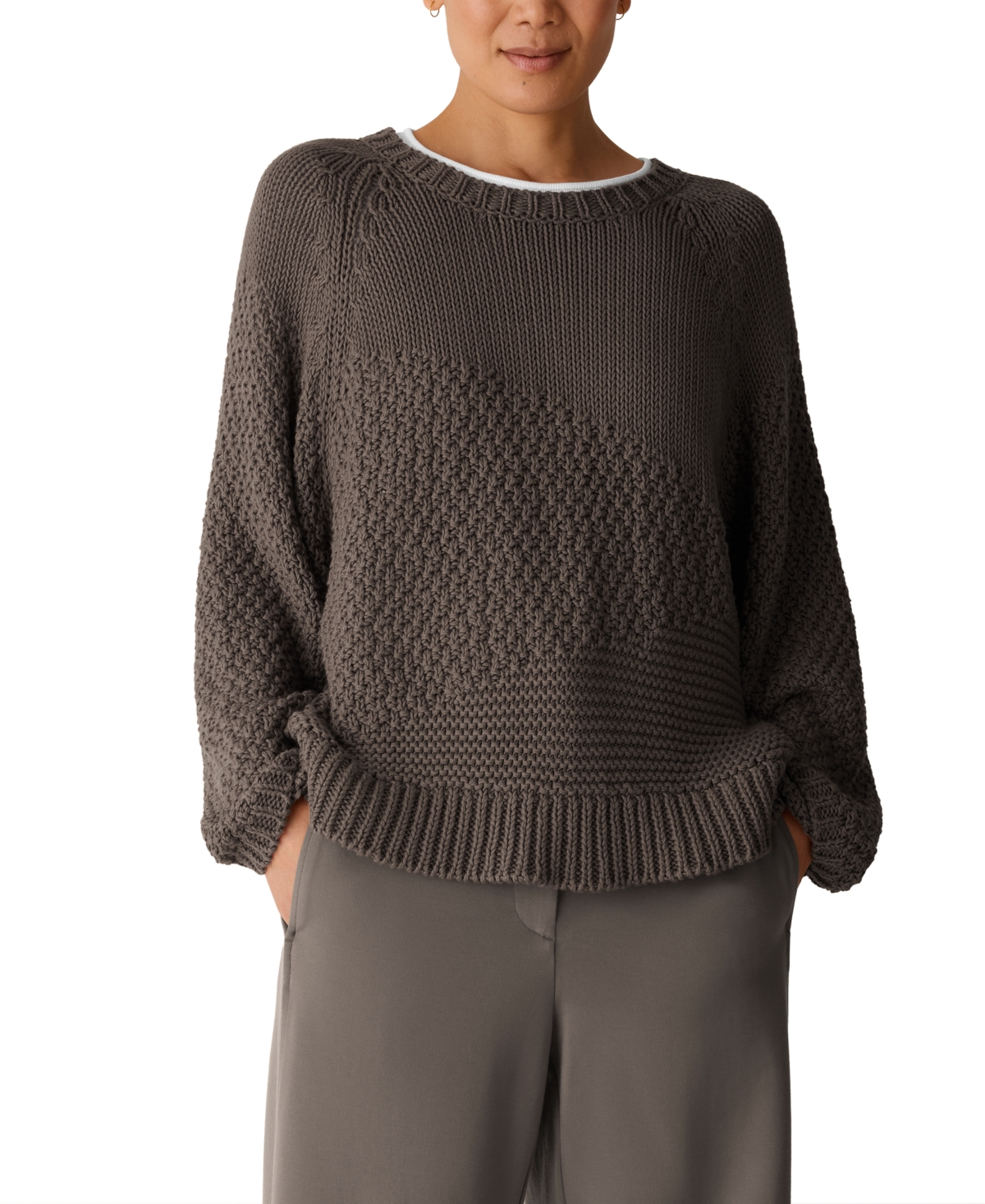 Click here for Eileen Fisher Womens Boxy-Fit Long-Sleeve Crewneck... prices