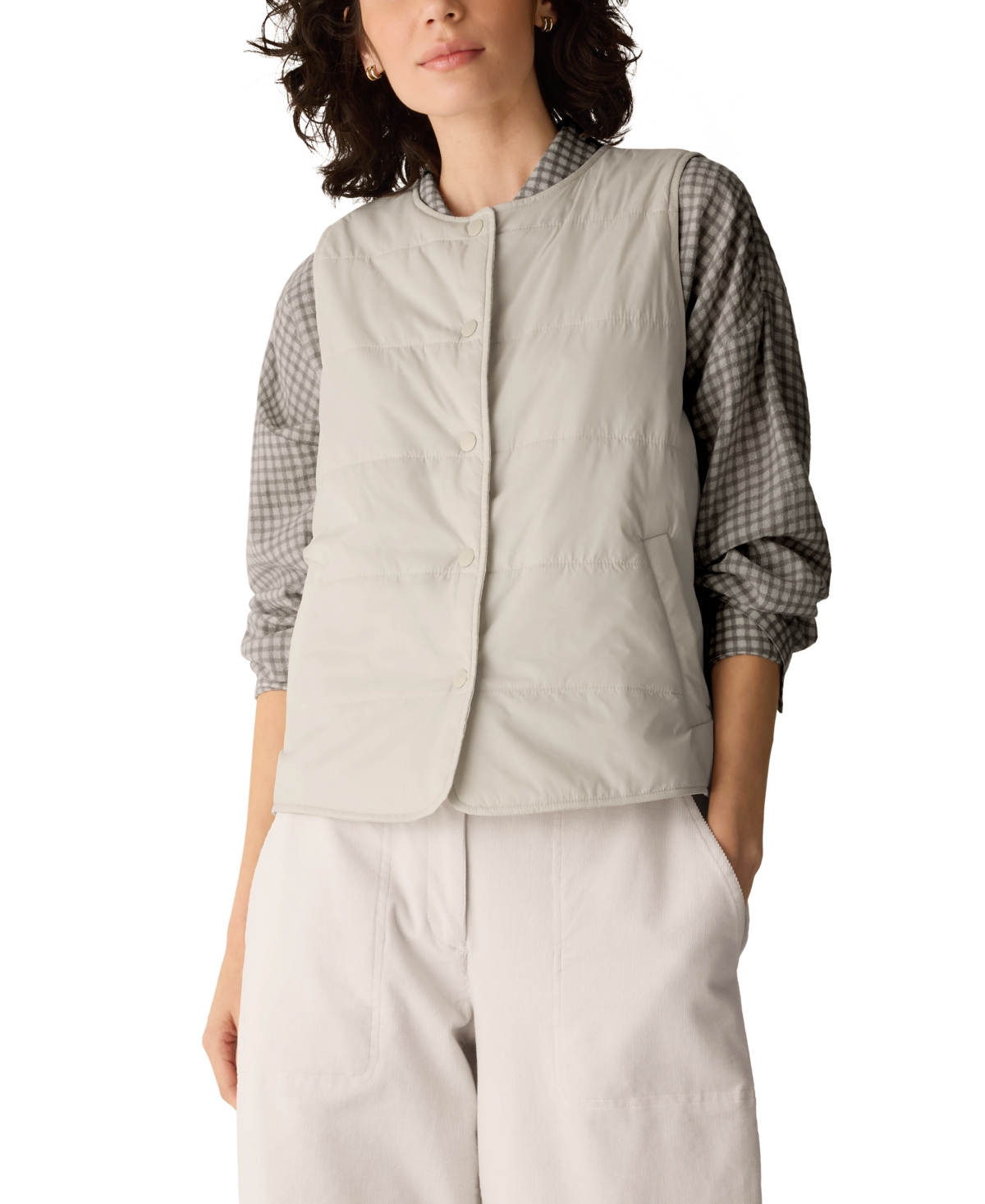 Click here for Eileen Fisher Womens Quilted Sleeveless Vest - Pla... prices
