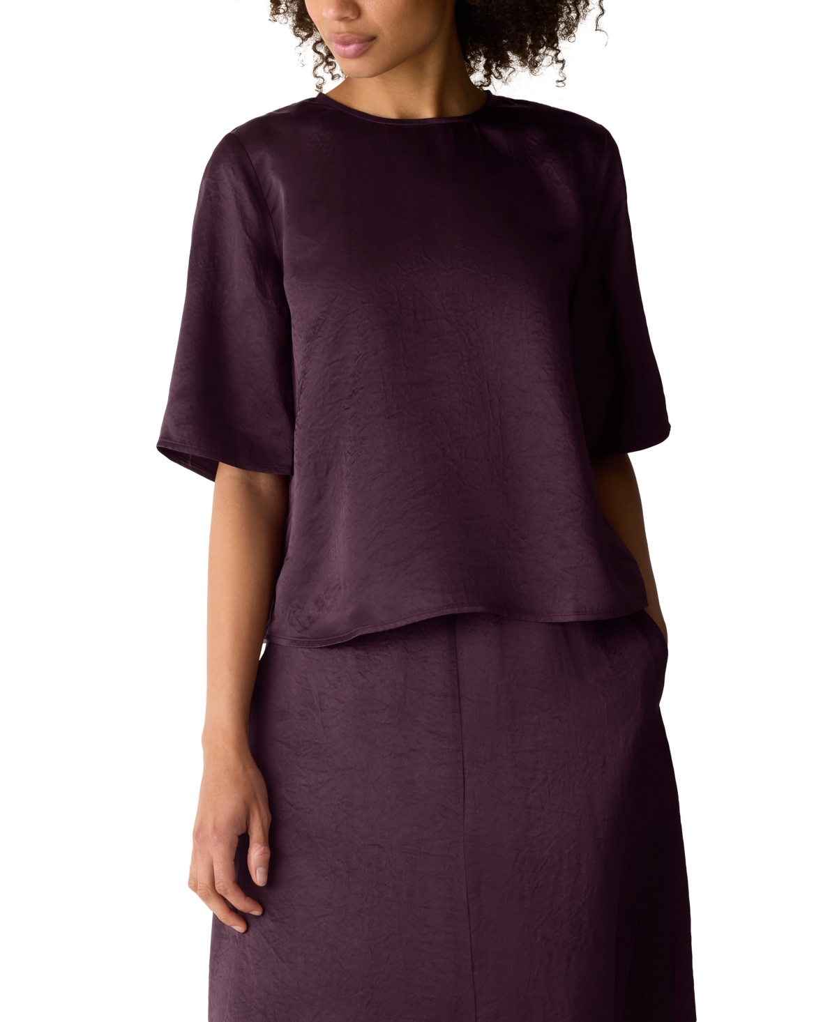 Click here for Eileen Fisher Womens Crewneck Elbow-Sleeve Crinkle... prices