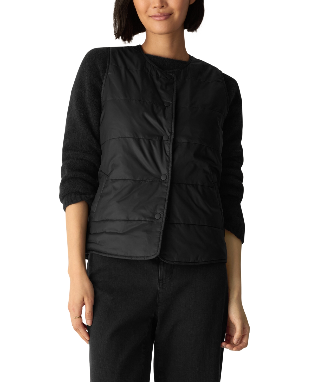 Click here for Eileen Fisher Womens Quilted Sleeveless Vest - Bla... prices