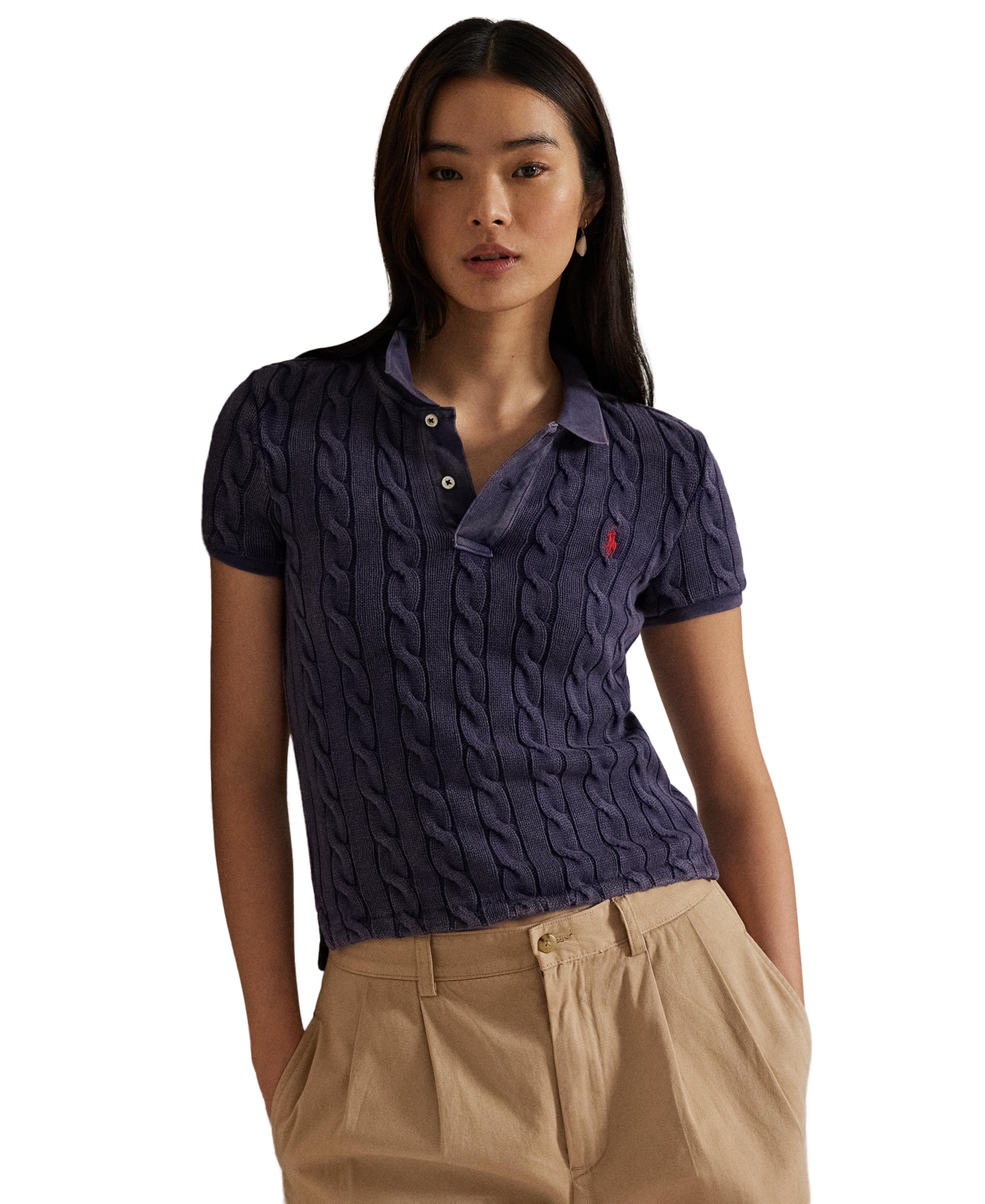 Click here for Polo Ralph Lauren Womens Cable-Knit Polo Shirt - N... prices