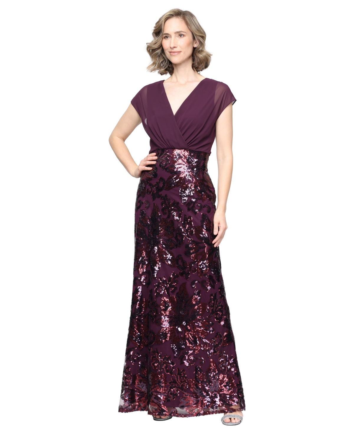 Click here for Sl Fashions Petite Sequin Surplice Neck Long Dress... prices