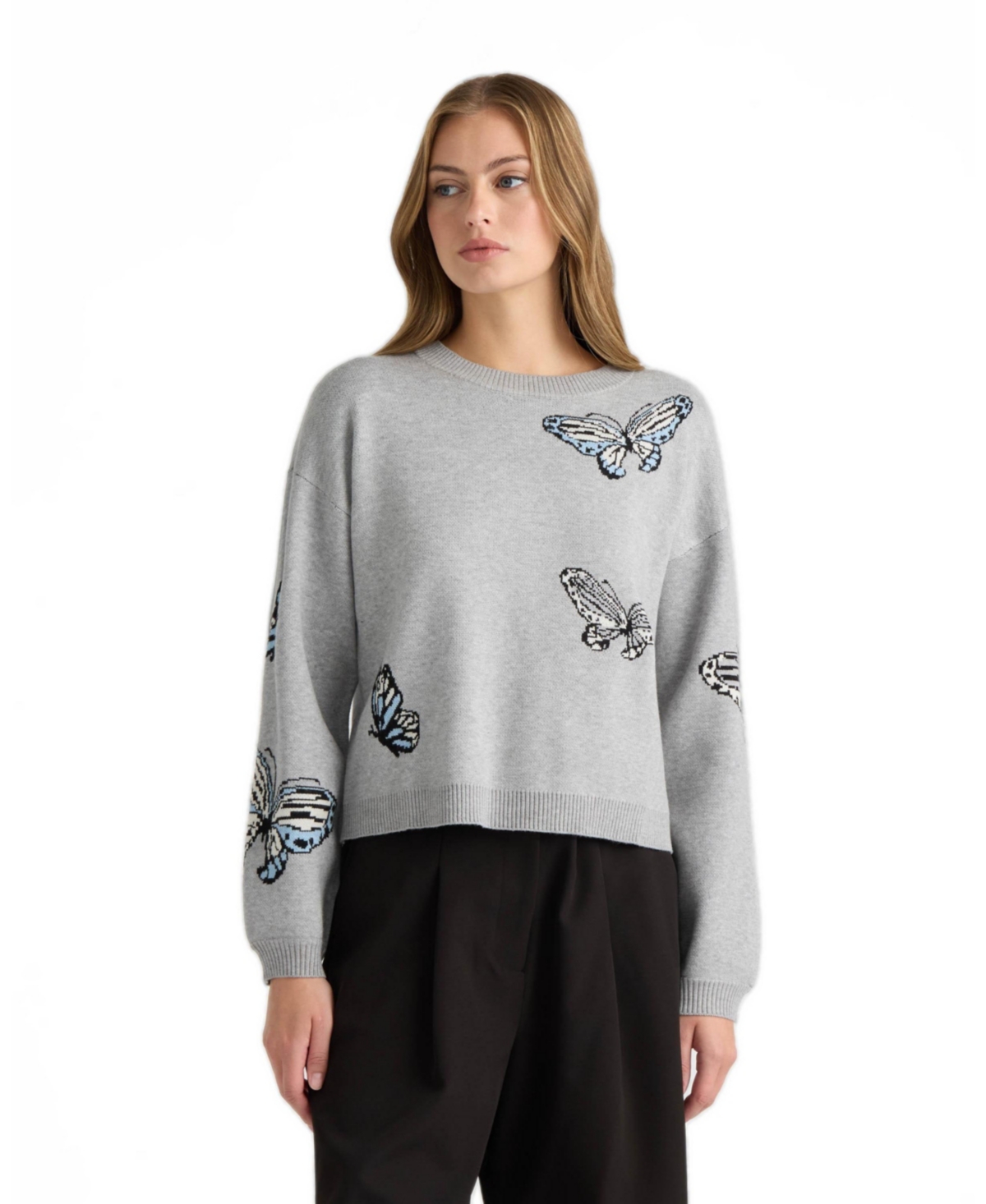 Click here for Nvlt Womens Butterfly Sweater - Light grey mix prices