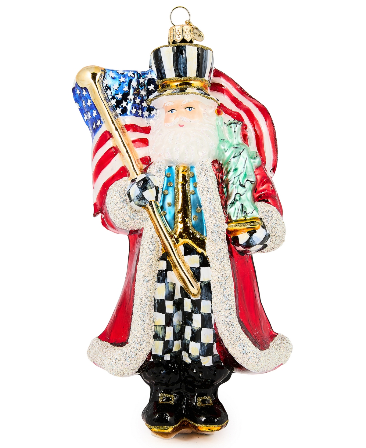 Click here for MacKenzie-Childs Santa with Flag Glass Ornament -... prices