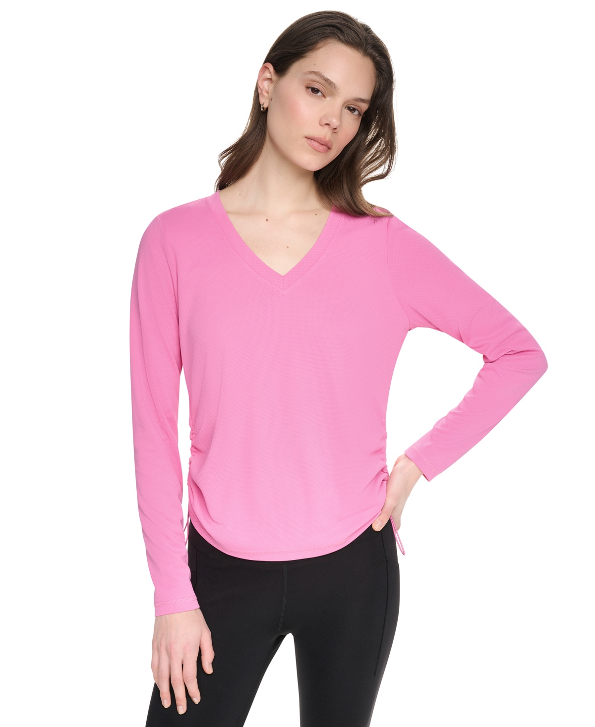 Click here for Dkny Sport Womens Long-Sleeve Ruched Tech Top - Ta... prices