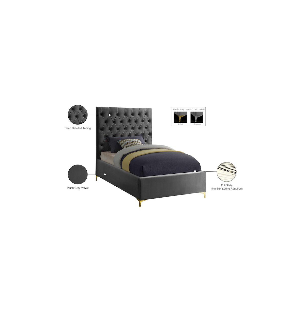 Click here for Meridian Furniture Cruz Velvet Twin Bed - Grey prices